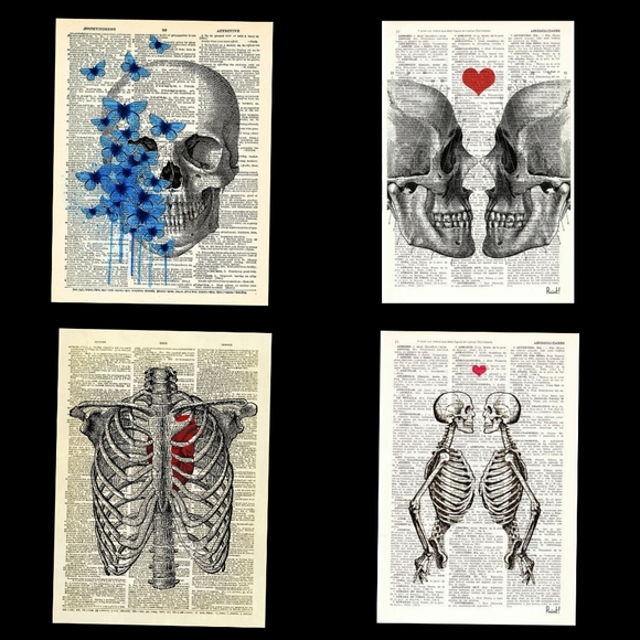 Wall Decor | Set Of 4 Dictionary Skull Book Page Art | Poshmark